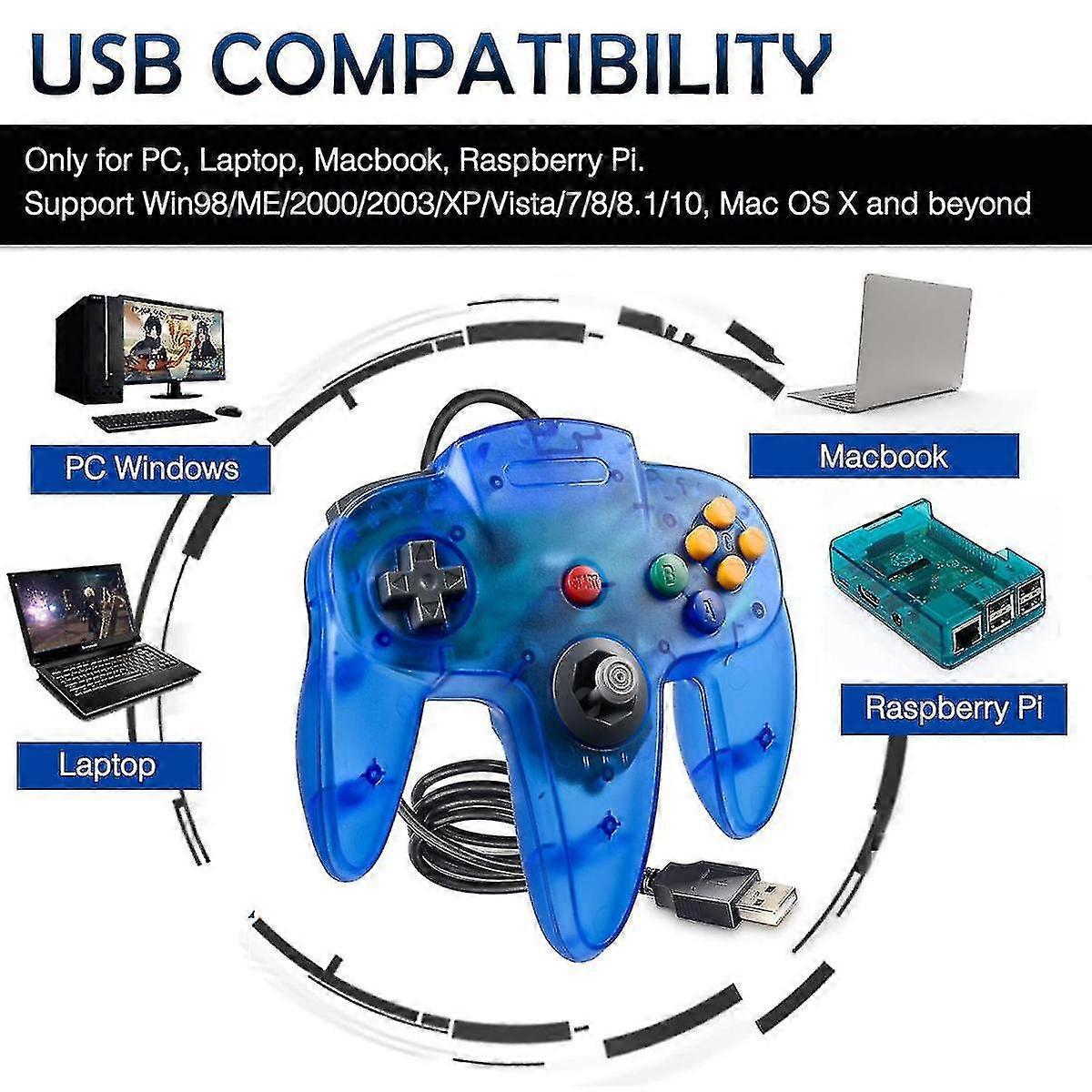 Classic Usb Controller For N64 Gaming, Usb Retro N64 Gamepad Joystick ...