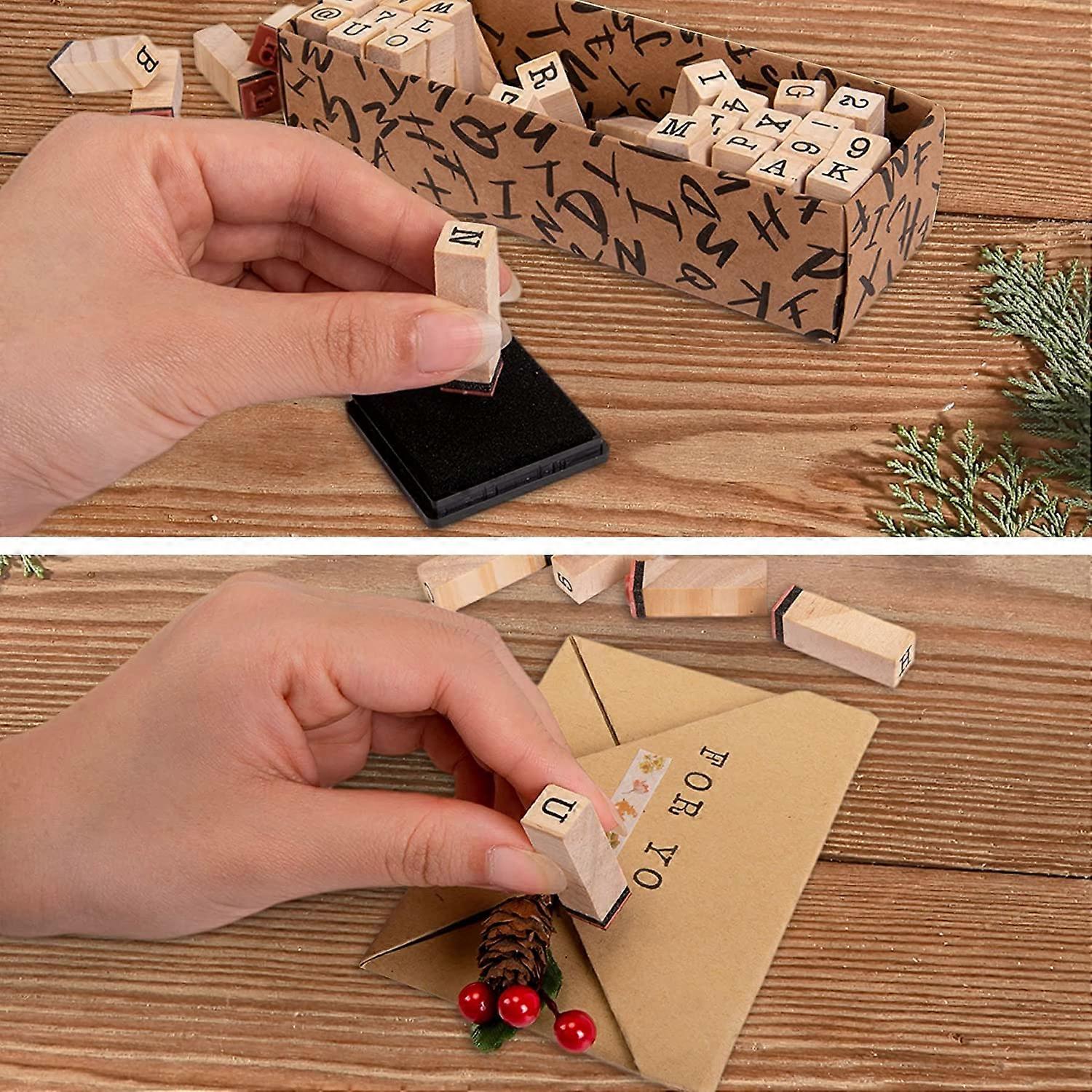 Alphabet Stamps, 40 Pcs Wooden Rubber Stamps - Set of Capital Letter ...