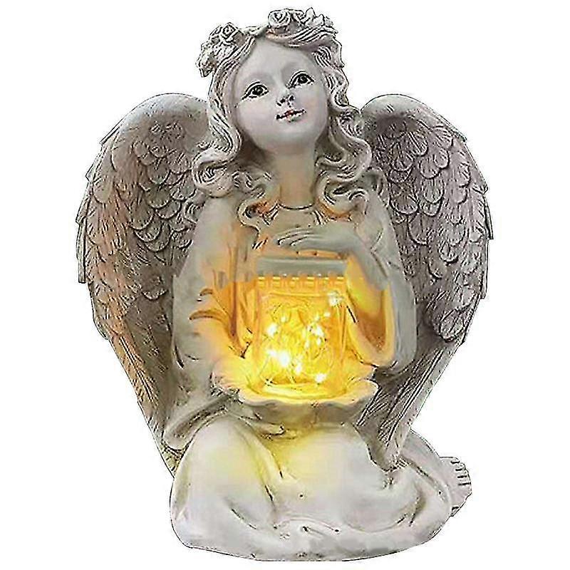 LED Illuminate Resin Guardian Angel Statue Absorbs Solar Energy Antique ...