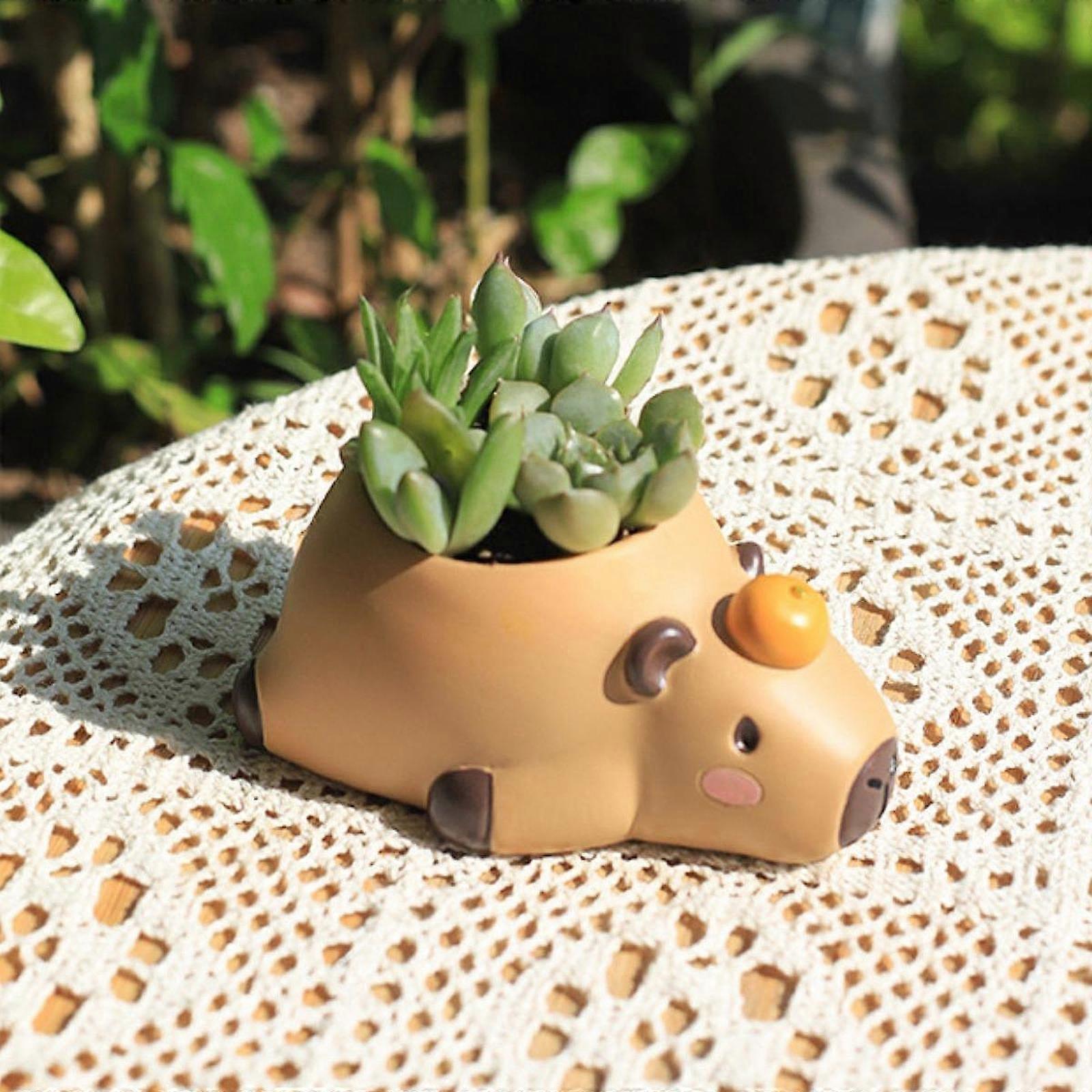 Small Capybara Flower Pot Cute Resin Planter Pot for Windowsill Home ...
