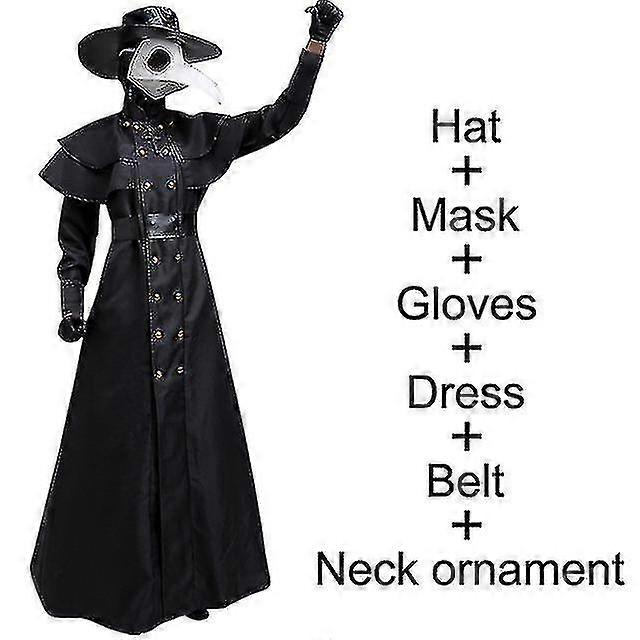 Halloween Medieval Hooded Robe Plague Doctor Cosplay Costume Mask Hat ...