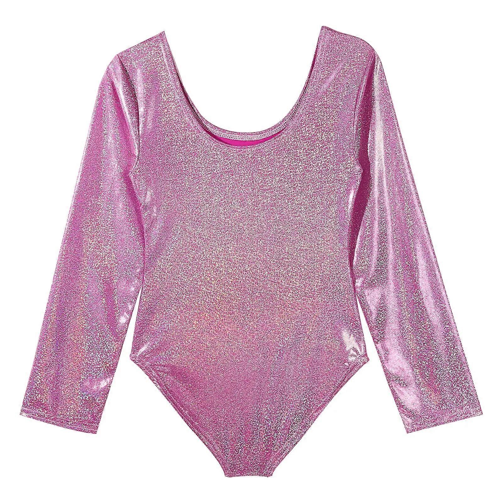 Womens Metallic Long Sleeve Shiny Ballet Dance Bodysuit Gymnastics ...