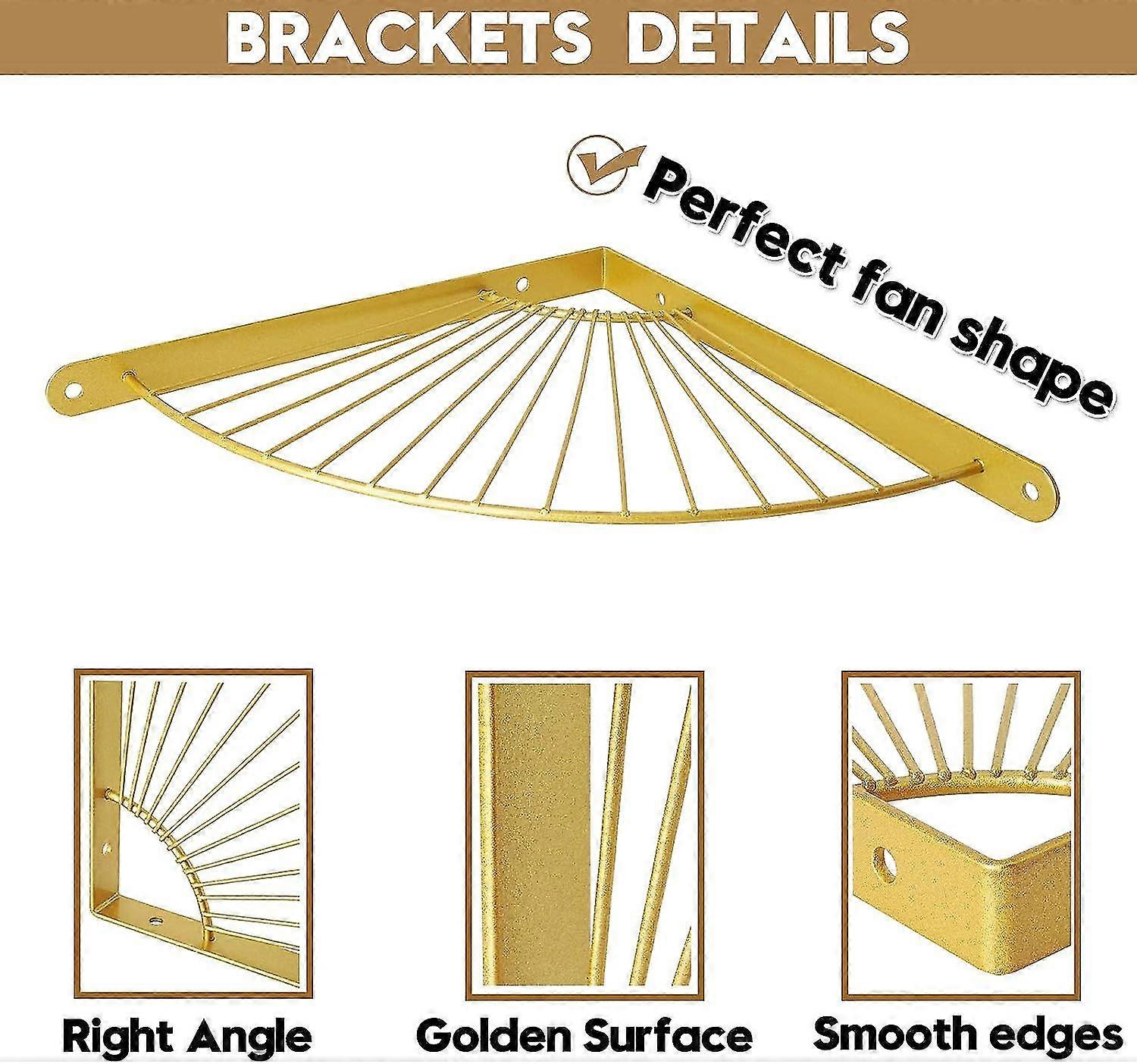 2 Pack Gold Shelf Brackets Wall Mounted Heavy Duty Metal Floating Shelf ...