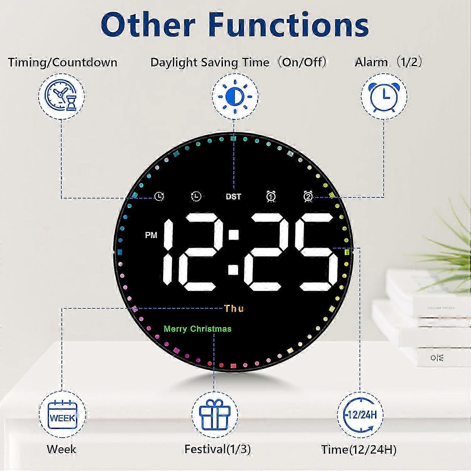 Digital Large Wall Clock with Remote, 10" Colorful Dynamic Led Clock ...