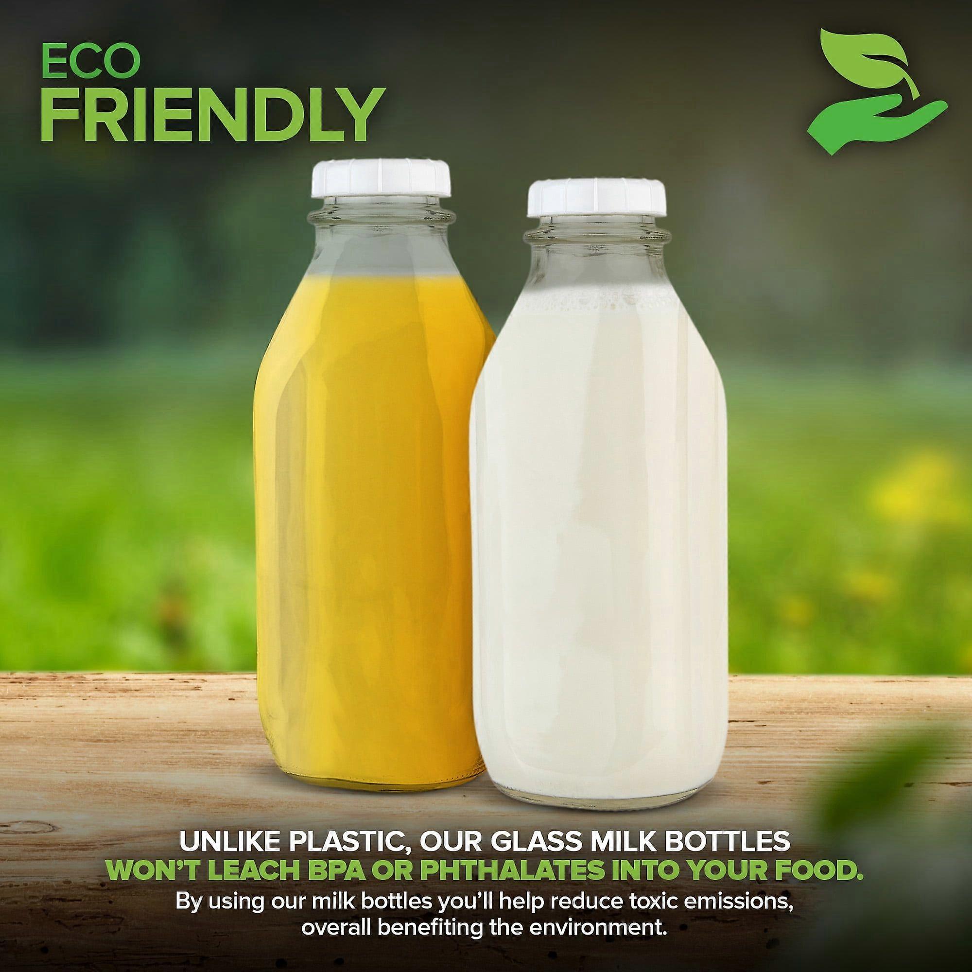 Stock Your Home Liter Glass Milk Bottle with Lid (2 Pack) 32 Jugs and 6 ...