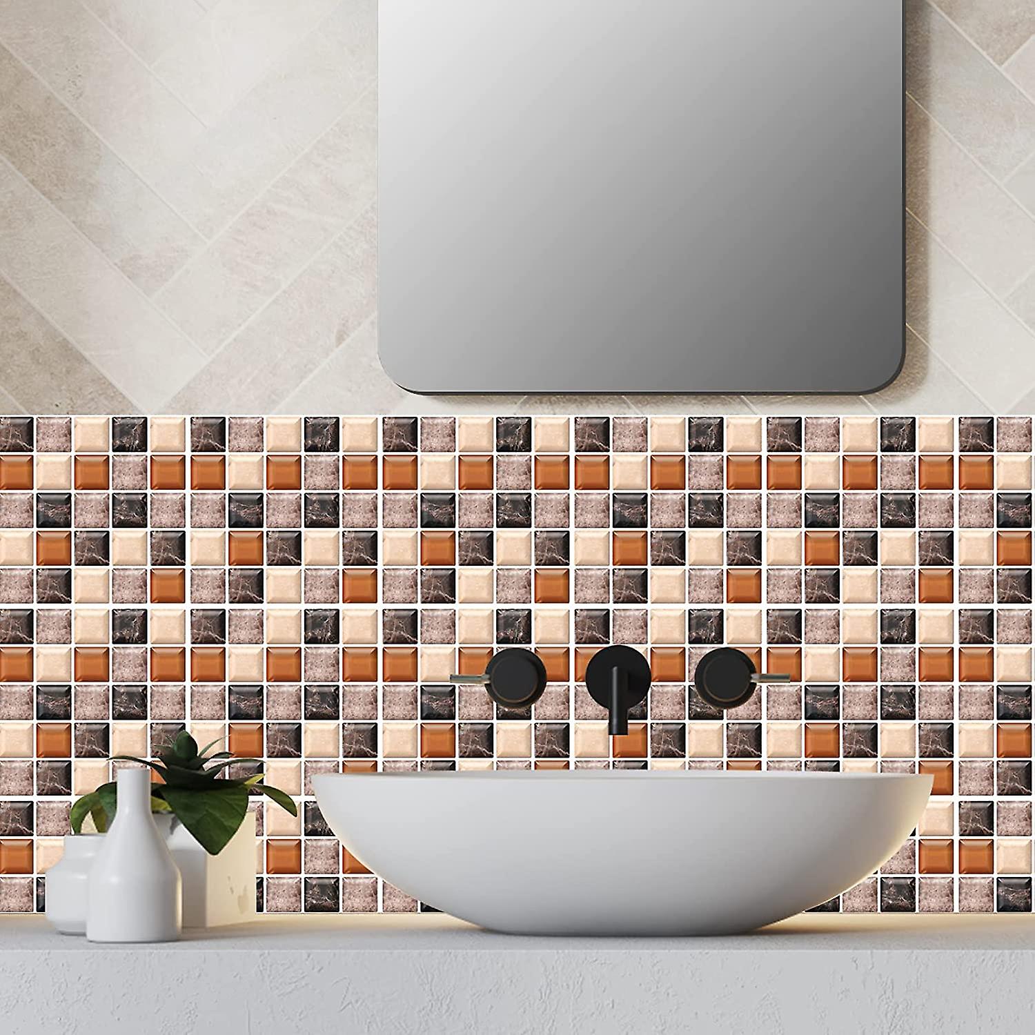 Wall Stickers Tile Stickers, 6 Sheets Waterproof Adhesive Cement Tile ...