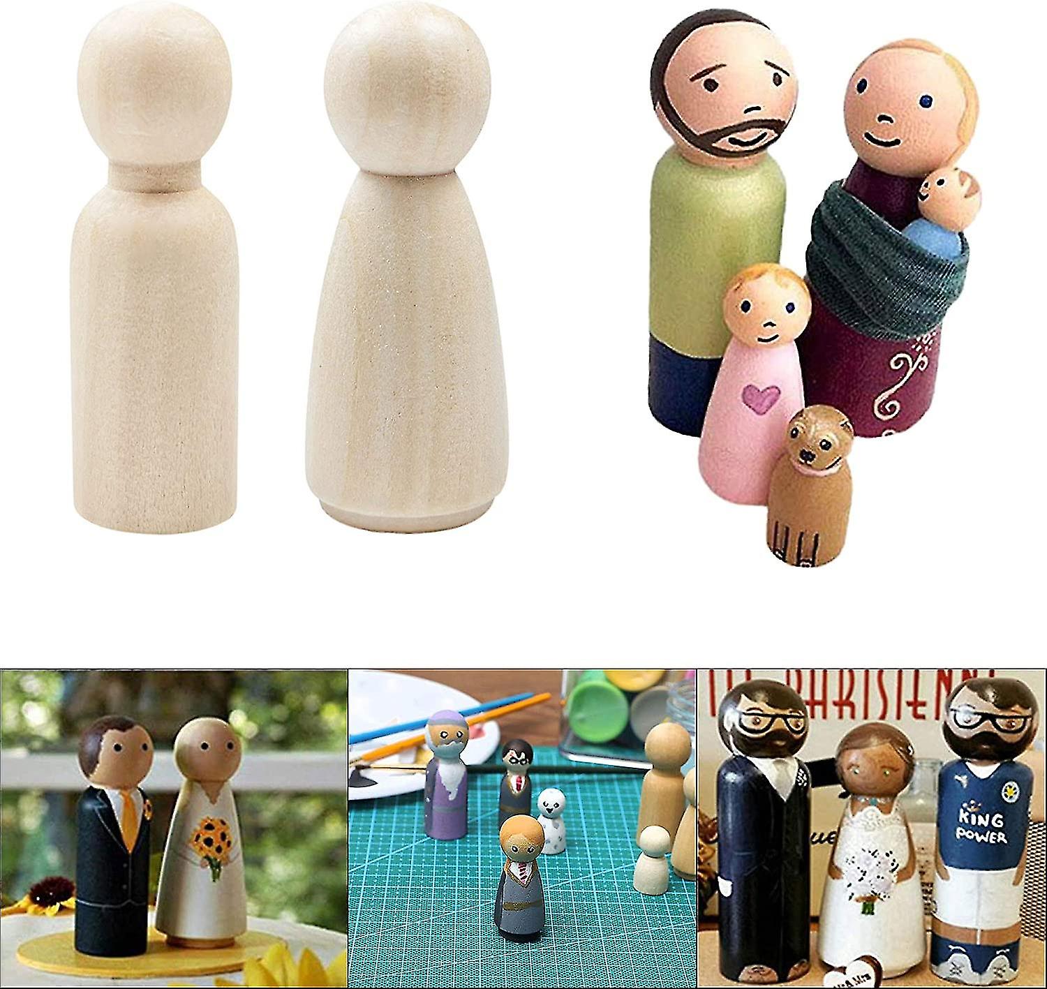 50 Pieces Wooden Figures For Painting, Toy Figures Wooden Family ...