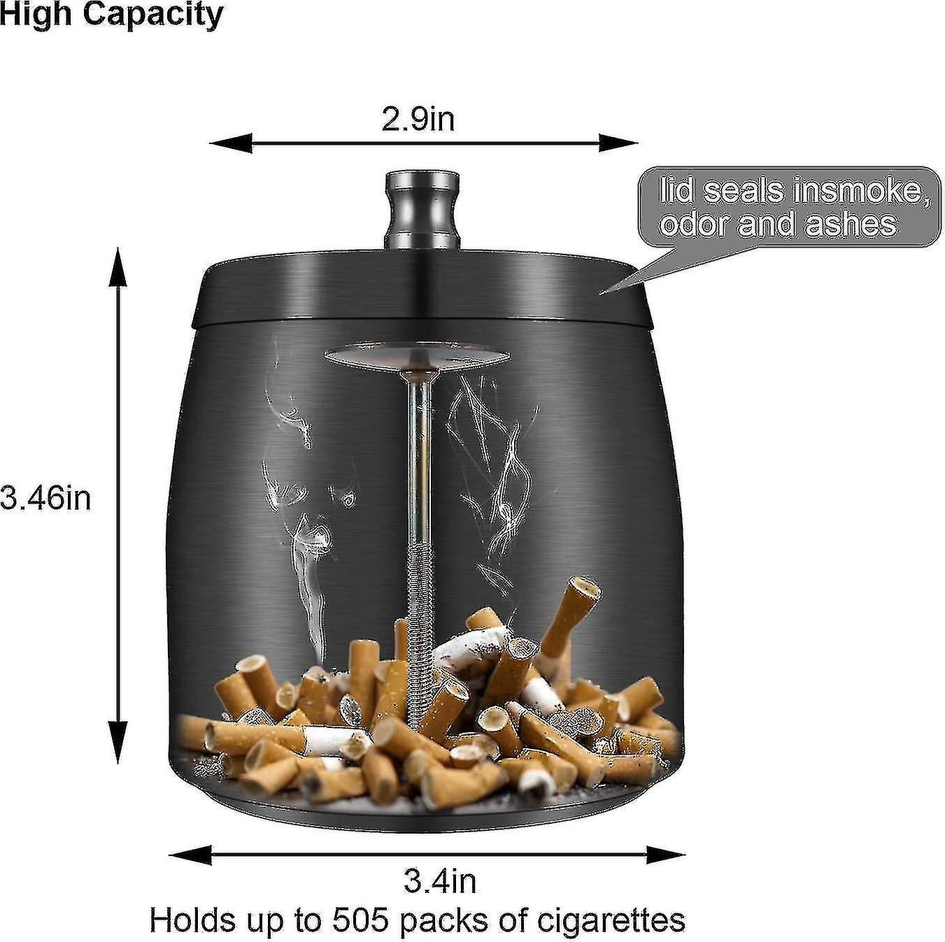 Stainless Steel Ashtray With Lid Outdoor Windproof Ashtray With Non ...