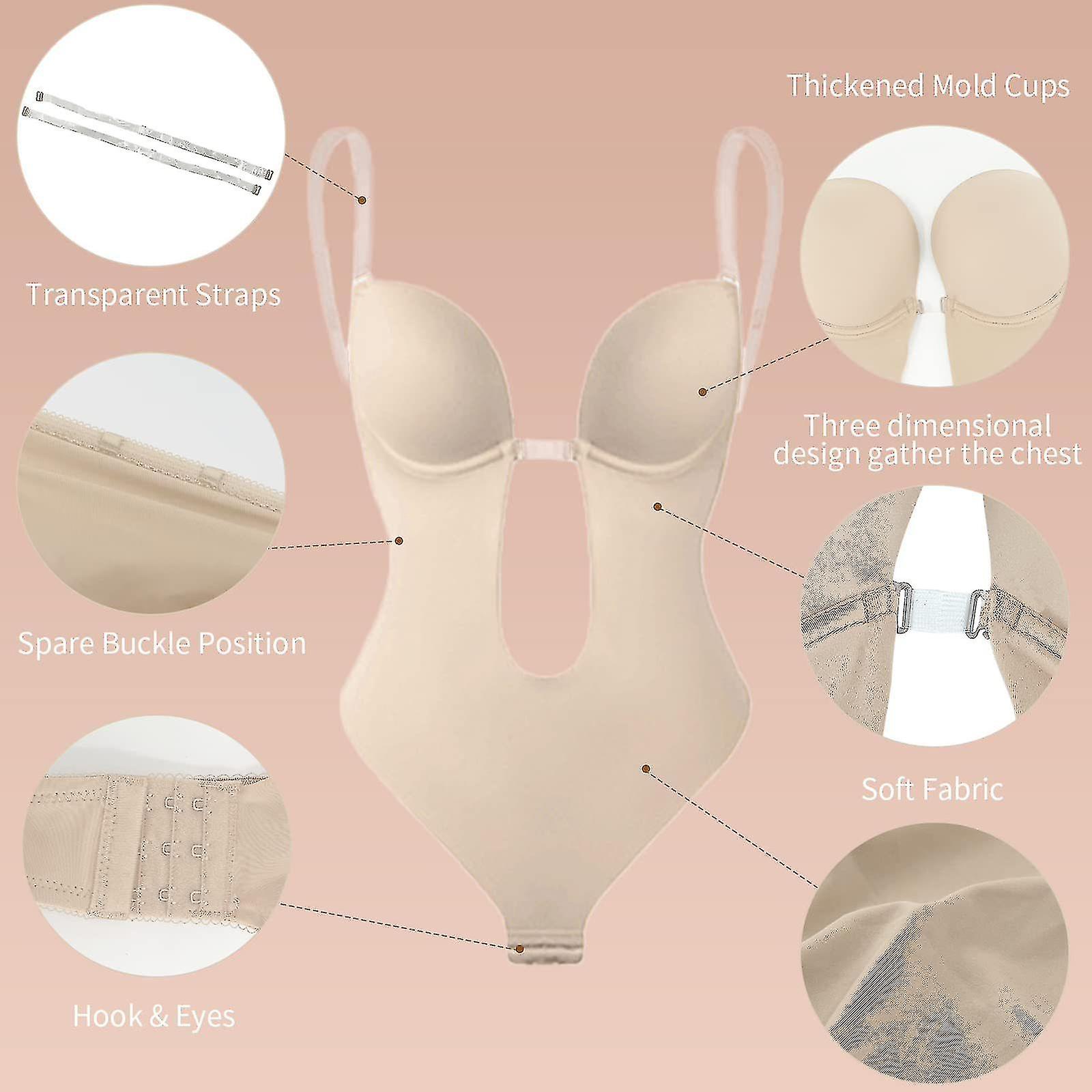 Women Plunging Deep V-neck Body Shaper Strapless Backless Bodysuit ...