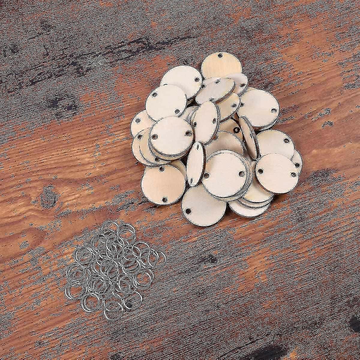 50pcs Round Wooden Slices Unfinished Wood Circles Tags 50 Iron Loops ...