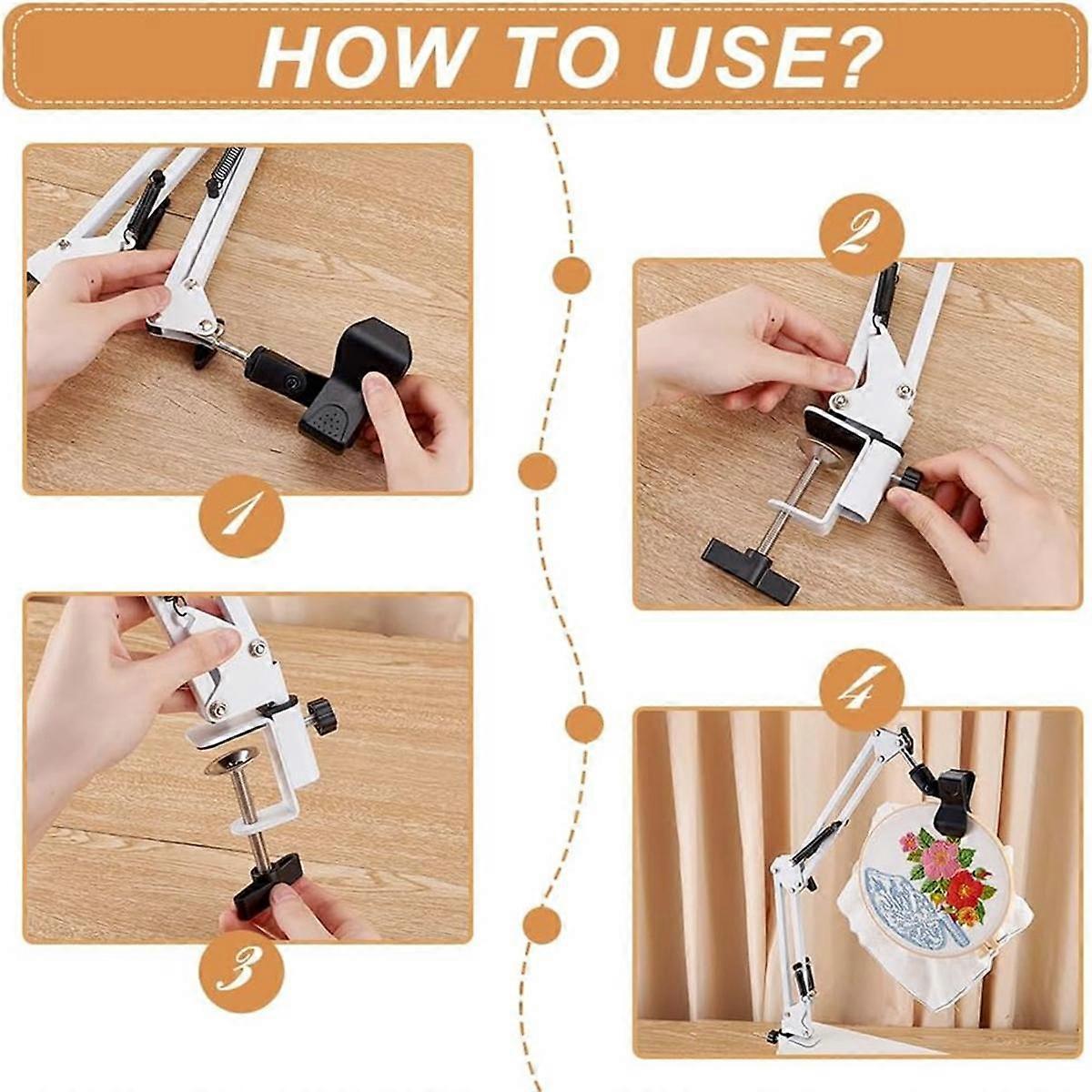 White Embroidery Stand Kit 8mm Hole Hand Embroidery Stand 360 Degree ...