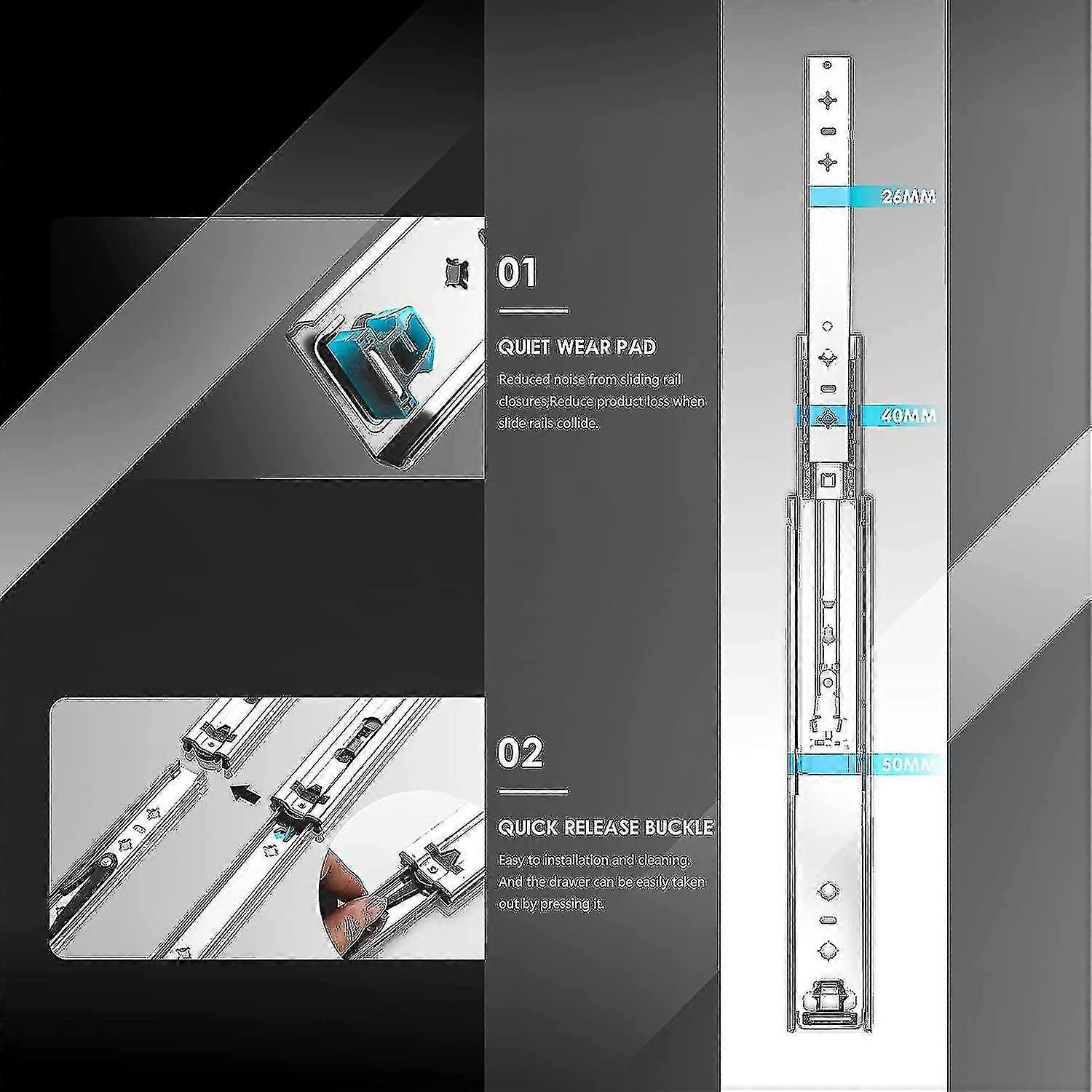 Heavy Duty Drawer Runners Long Draw Rails Full Extension Side Mount ...