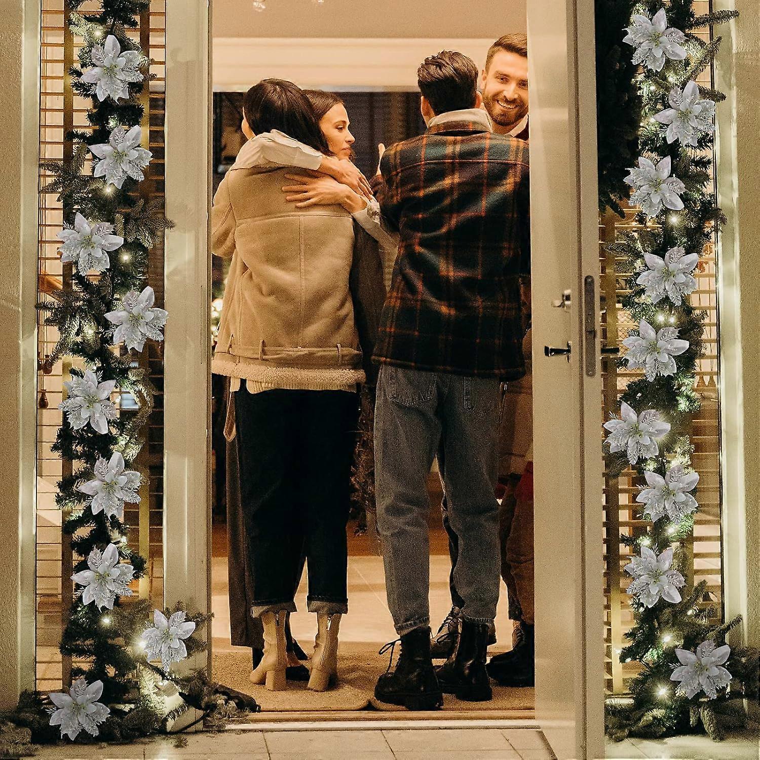 20 stykker juleblomst til tre med klips, glitter kunstige juleblomster ...