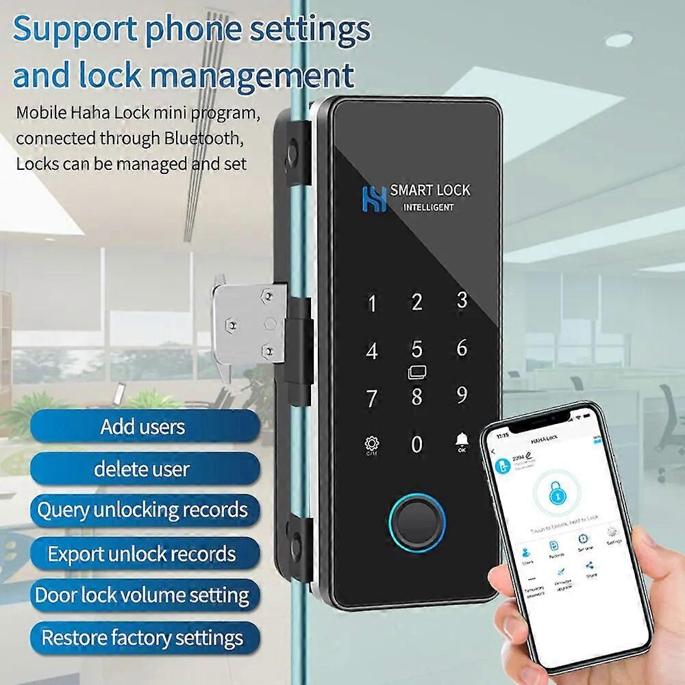 Electronic Digital Lock Fingerprint Glass Door Lock Bluetooth HAHA-Lock ...