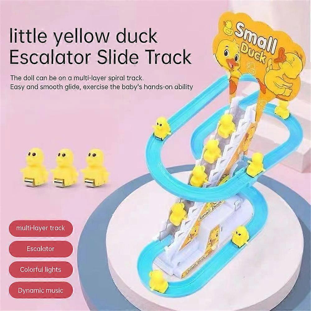 Little Yellow Duck Climb Stairs Toy Electric Track Slide Stairs Roller ...