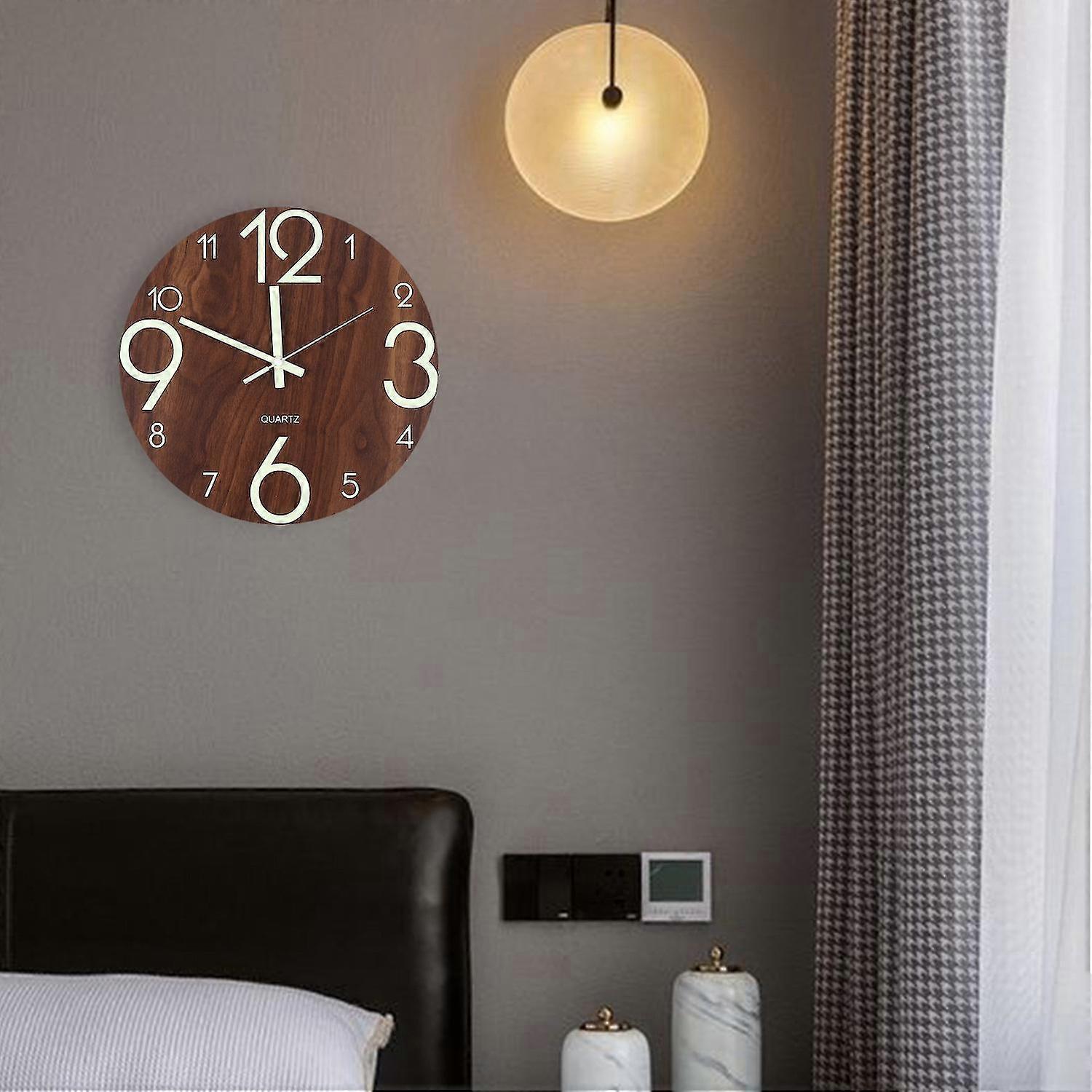 Luminous Wall Clock, 12 Inch Wooden Silent Non-Ticking Kitchen Wall ...