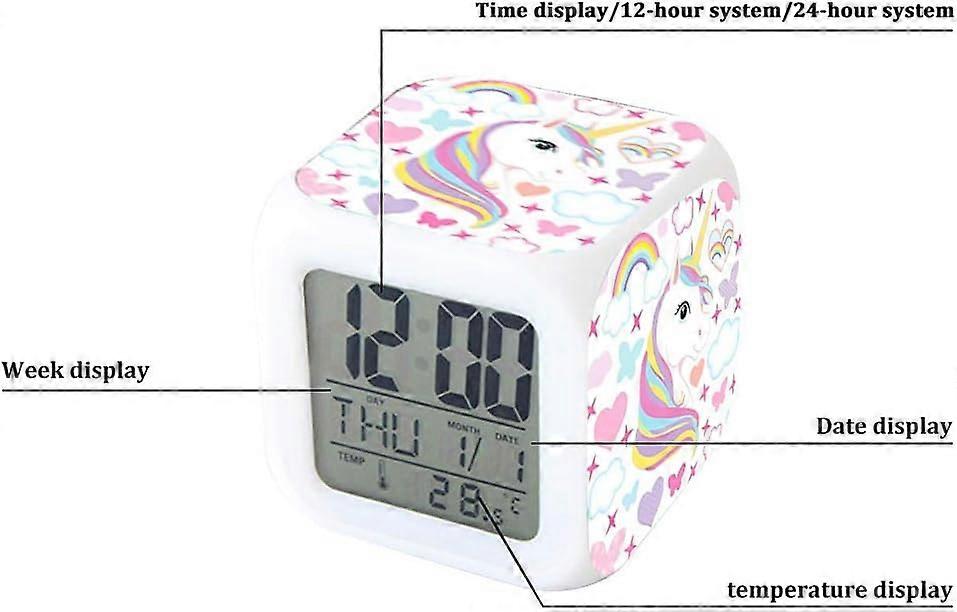 Unicorn Digital Alarm Clocks for Girls, LED Night Glowing Cube LCD ...
