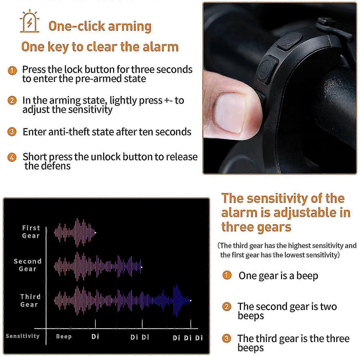 Bike Bell, Electric Horn Alarm , Adjustable Volume 130 Decibels, Ipx6 ...