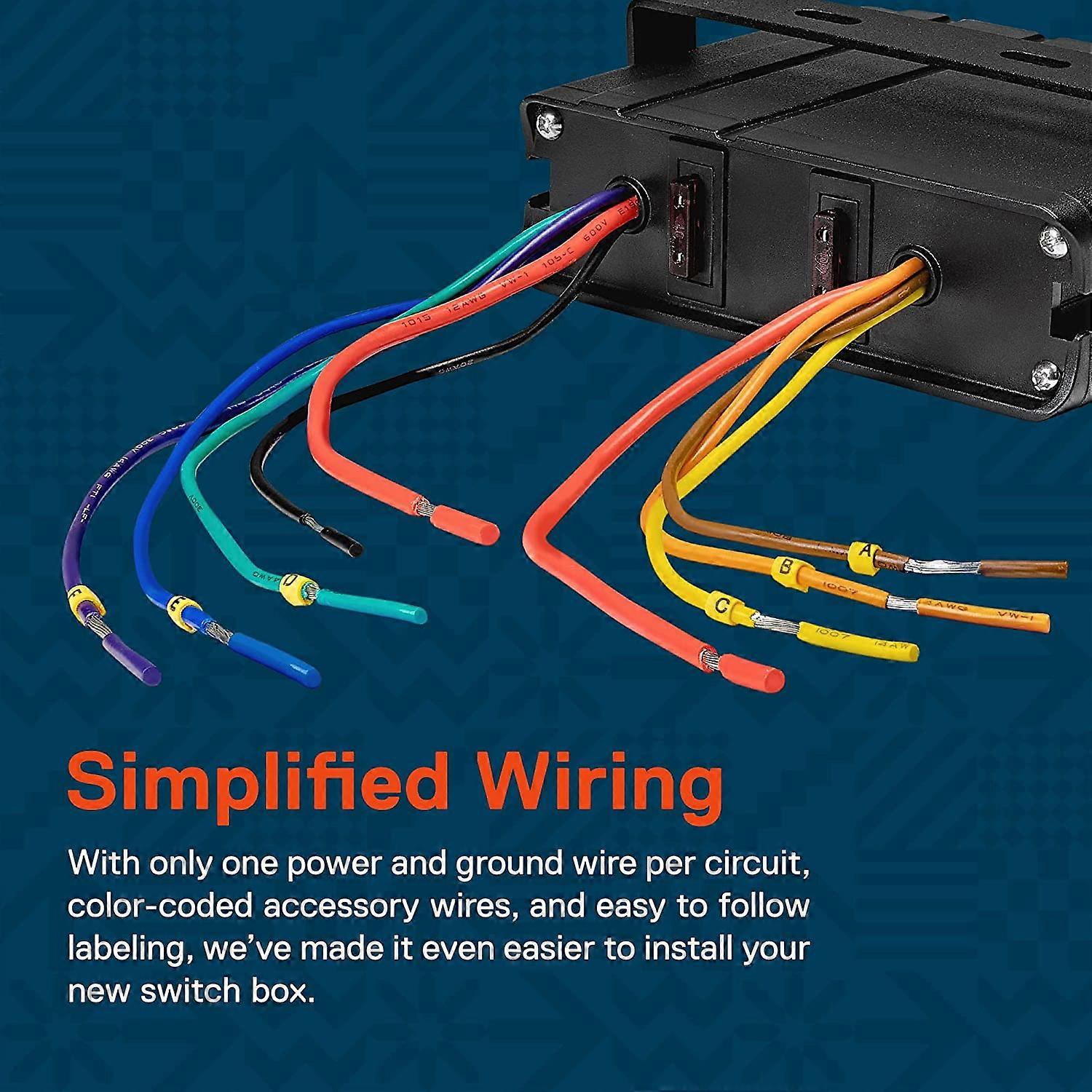 6 Gang 12V Rocker Switch Box [40 Amp Max] [12 AWG Wires] [12 Volt DC ...