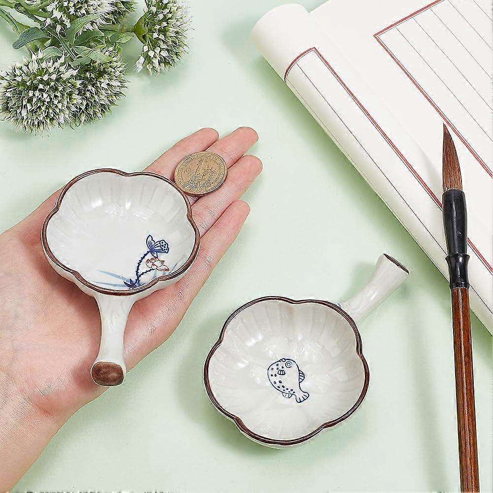 Plant Ink Dish Porcelain Ink Plate with Handle Chinese Calligraphy ...