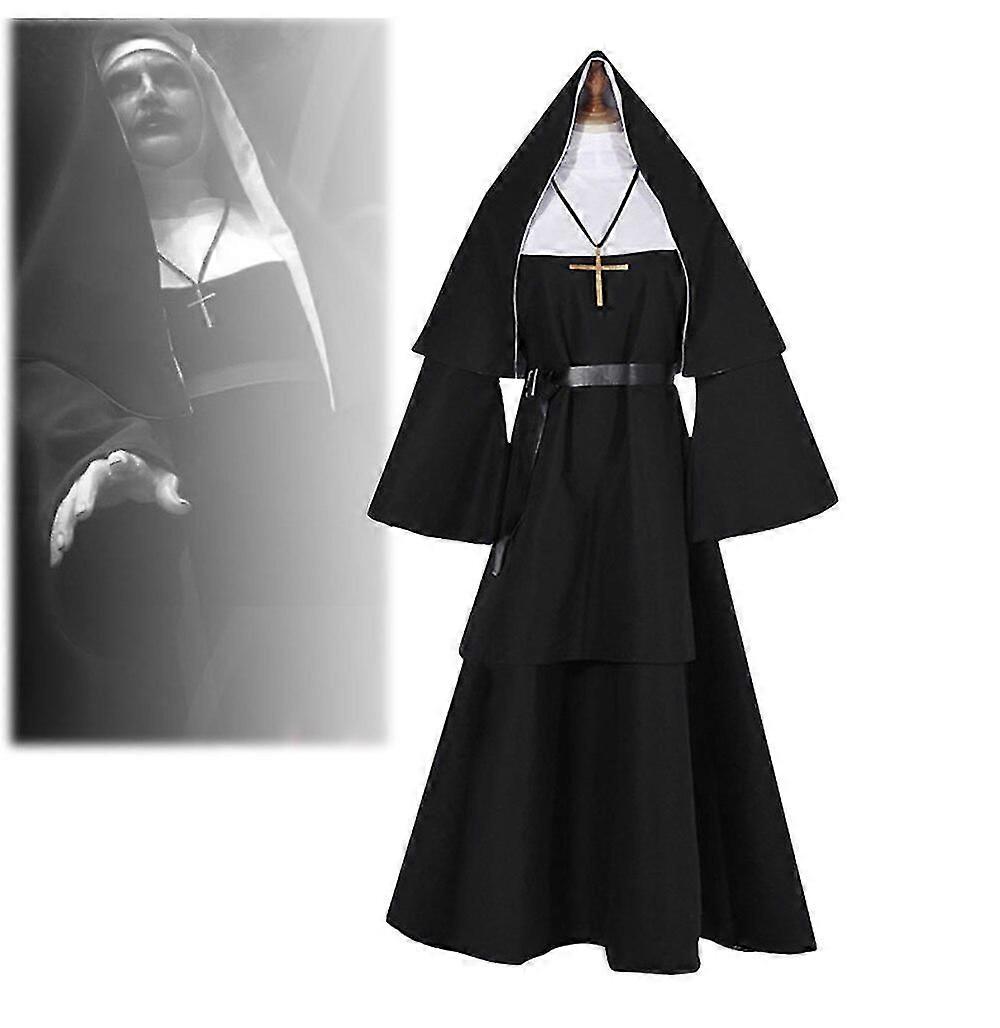 The Nun Cosplay Black Long Dress Scraf Costume For Women The Conjuring ...