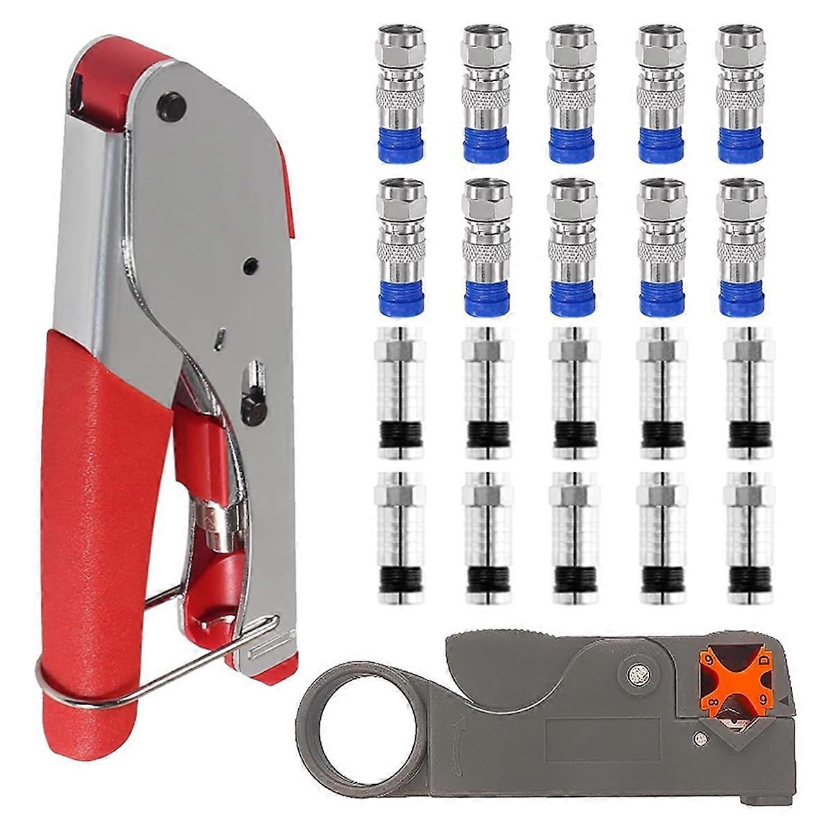 Coax Cable Crimper Tool Kit with 20pcs F Type RG59 RG6 Cable Stripper ...