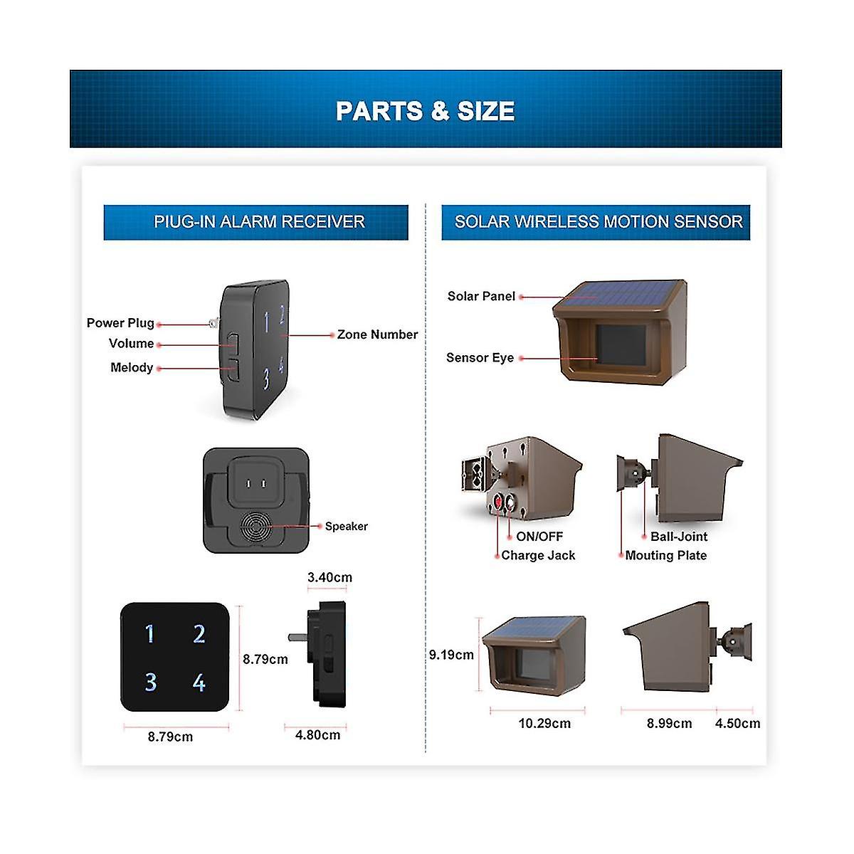 800 Meters Solar Wireless Driveway Alarm Outdoor Weather-resistant ...