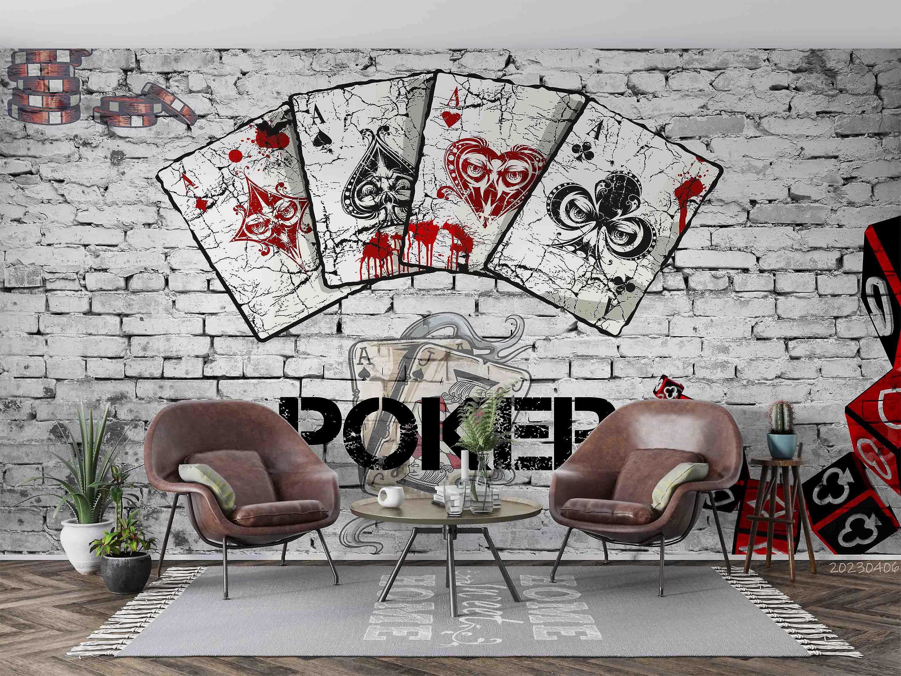 3D Graffiti Poker Brick Wall Background Wall Mural Wallpaper Gd 5602 ...