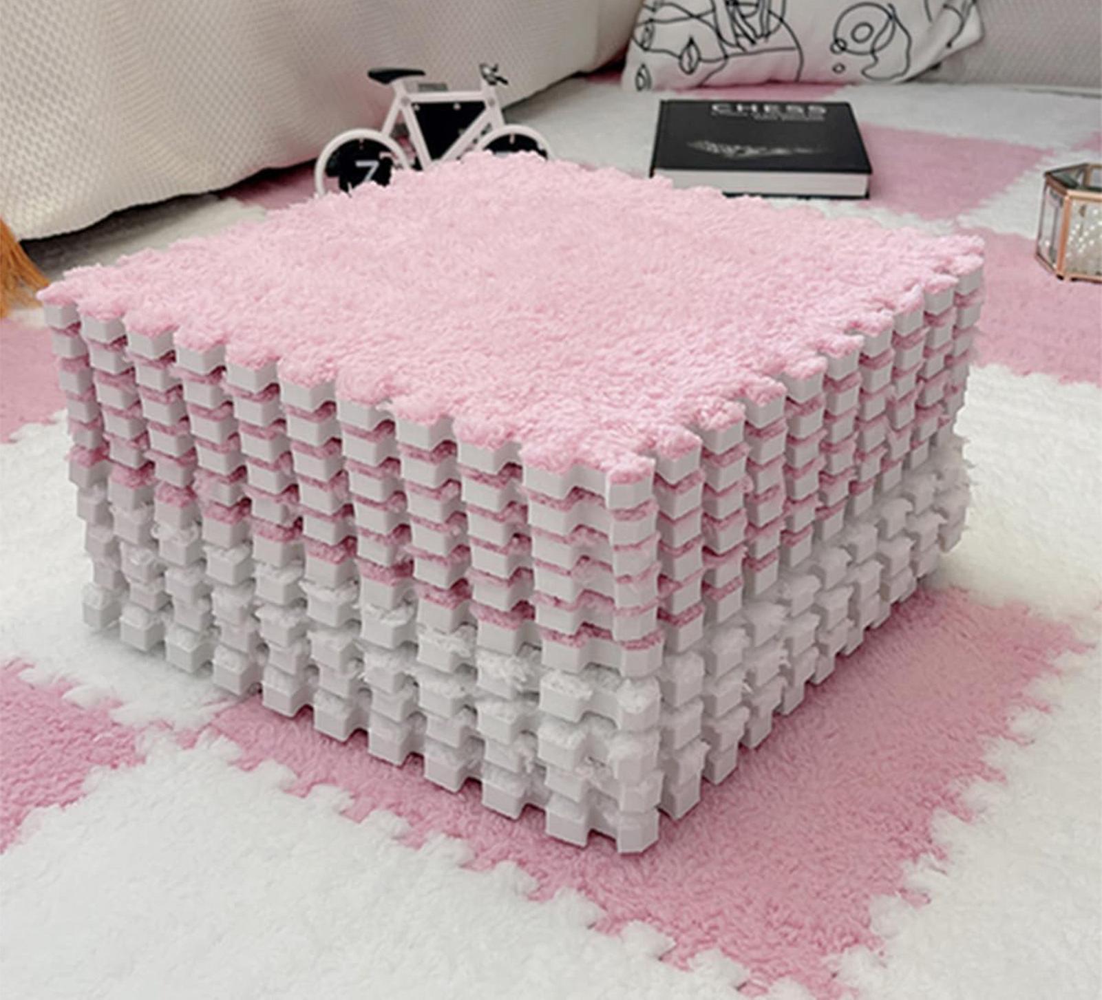 10pcs Plush Foam Floor Mat Color Blocking Split Joint Interlocking ...