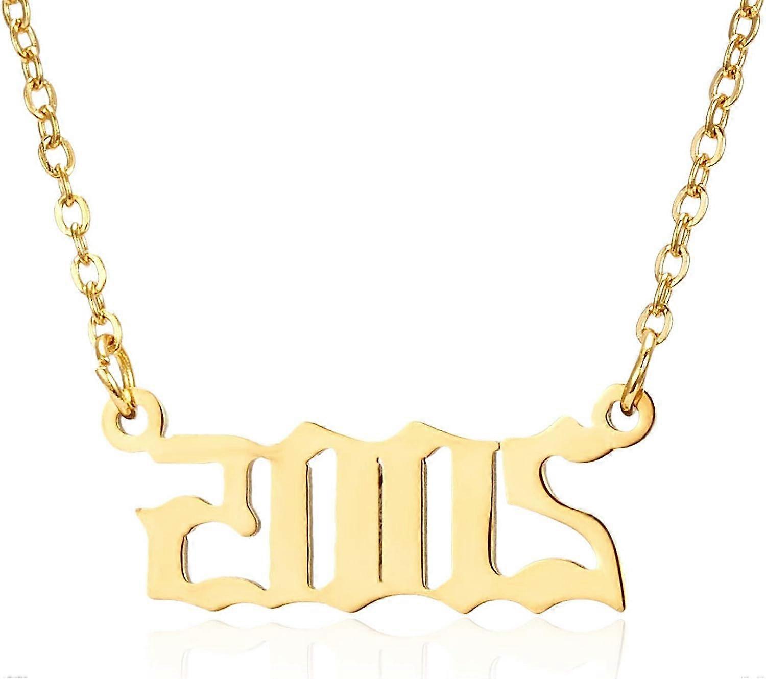 Birth Year Number Pendant Necklace Stainless Steel Gold Number Birthday ...