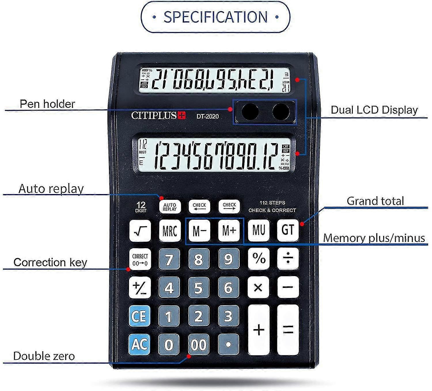 + Dual Display Calculator, Office Desktop Calculator, 12 Digit Large ...