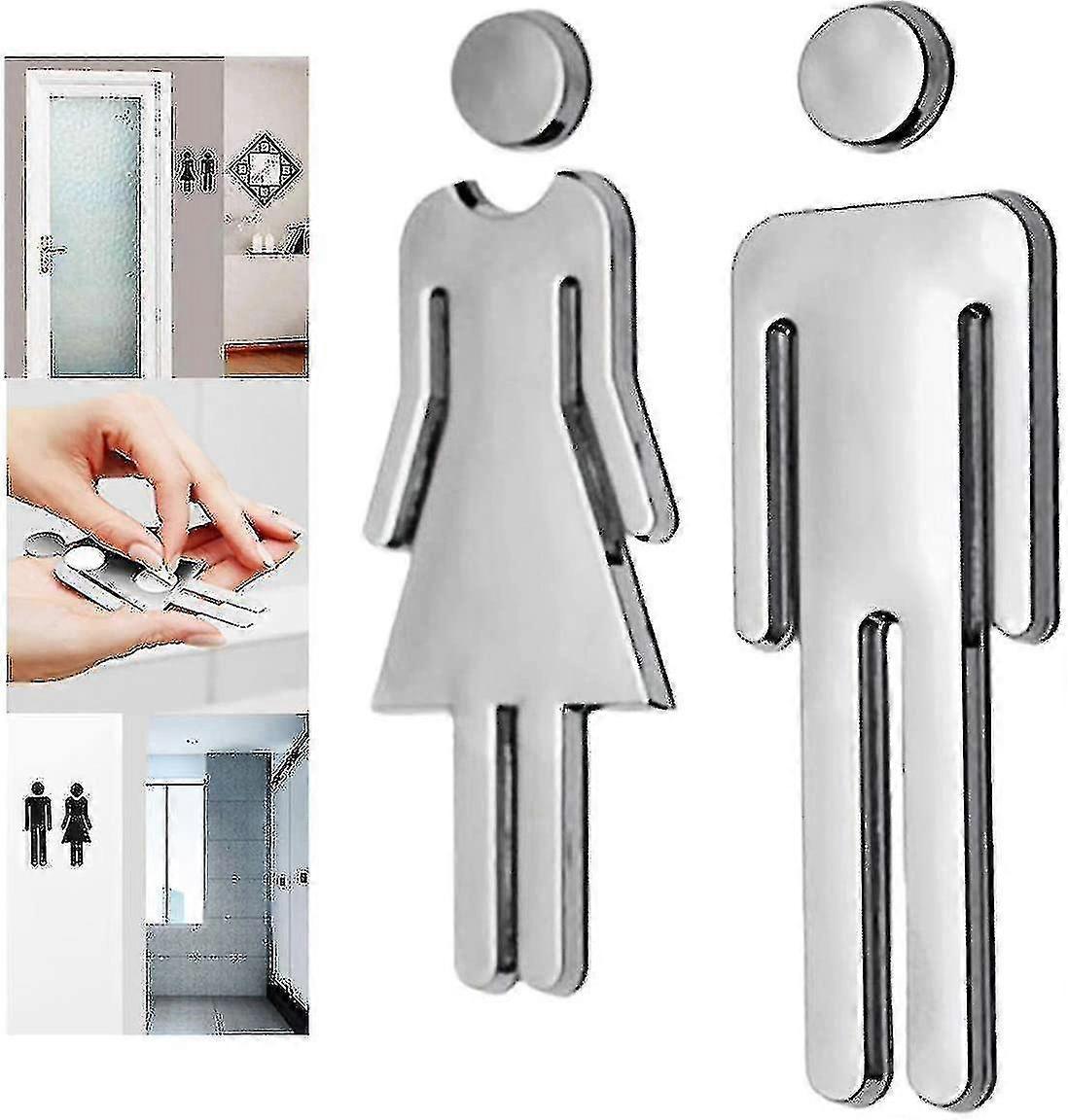 2 Pair 12x4cm Wc Door Plate Restroom Signs Male Female Toilet Stickers ...