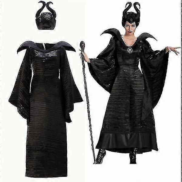 Women Costume Maleficent Evil Queen Performance Outfit Dress + Hat ...