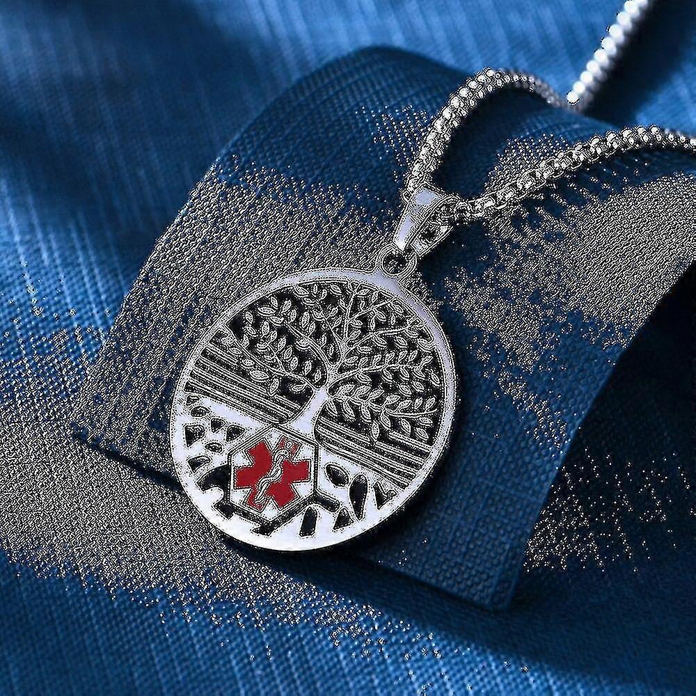 Tree Of Life Medical Alert Pendant Necklaces For Men Woman Stainless ...
