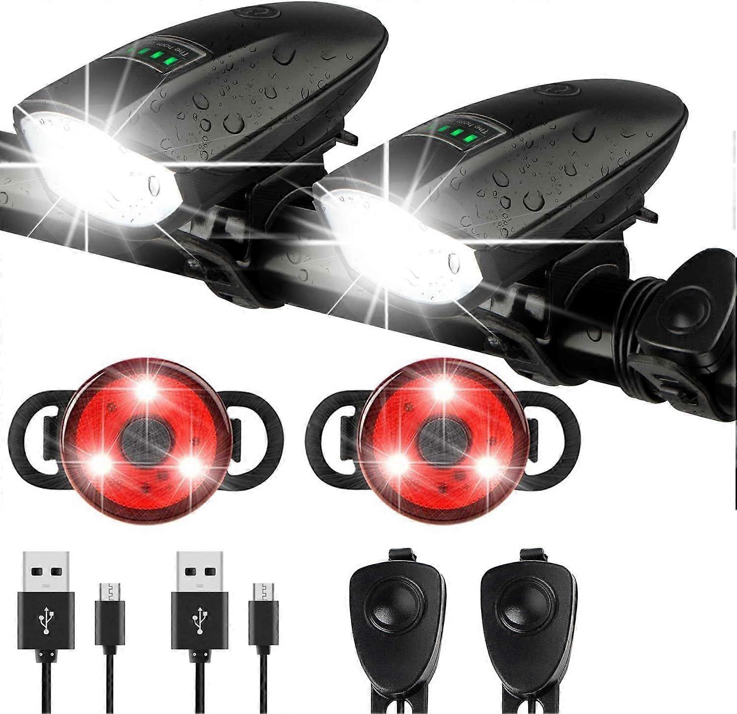Bike Lights Set with Horn 1400LM USB Rechargeable Bicycle Headlight ...
