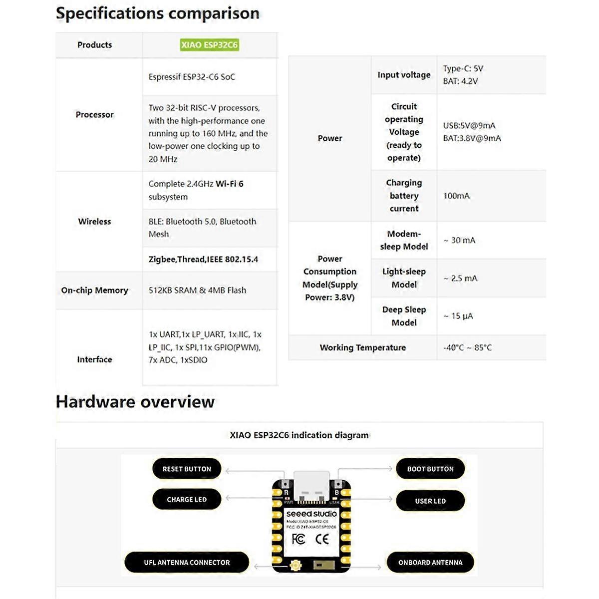 XIAO ESP32C6 Development Board WiFi 6+Bluetooth Support Zigbee Matter ...