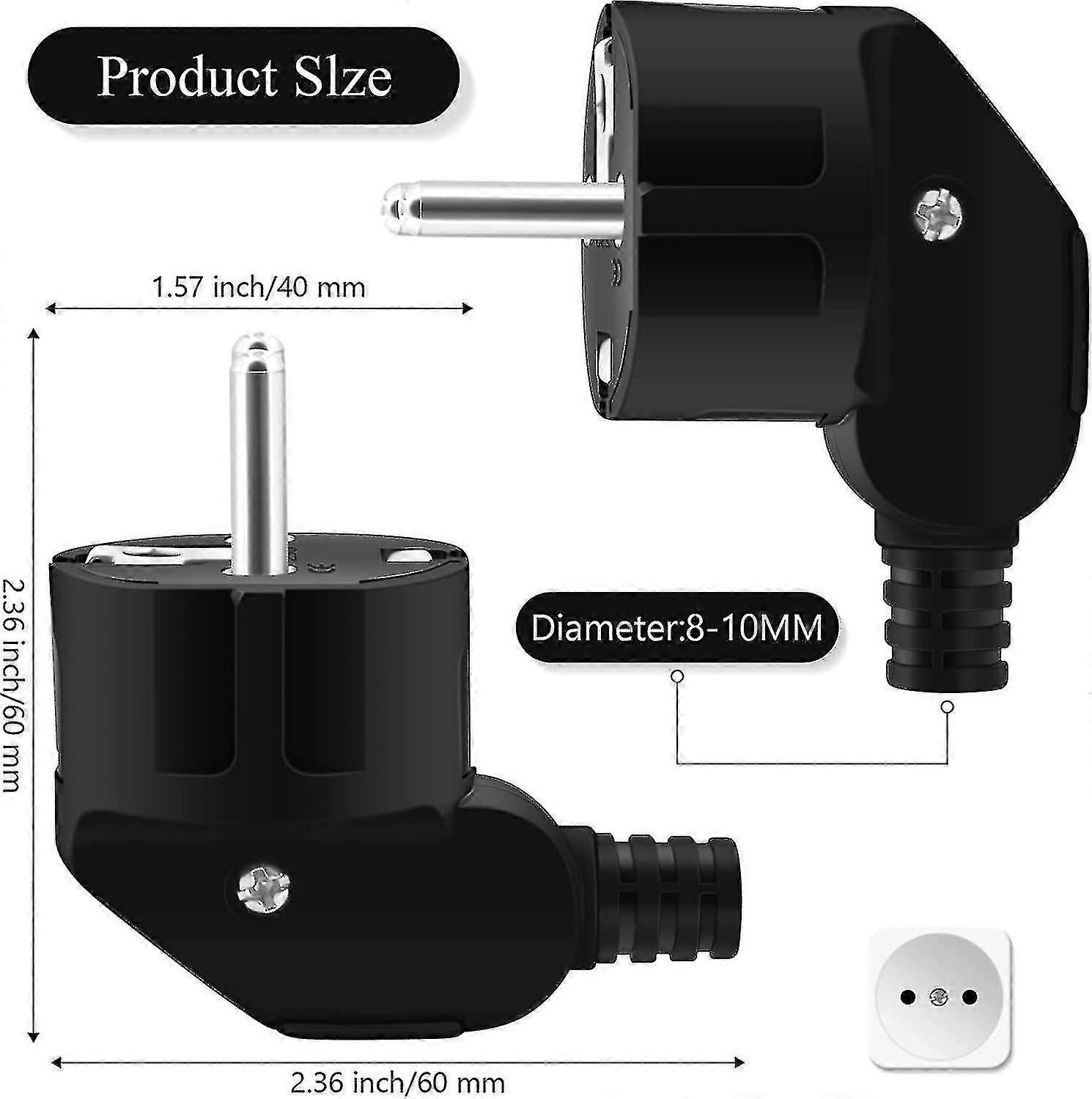 Schuko Plug Angled Plug 3 Pieces, Earthing Contact Plug With Anti-kink ...