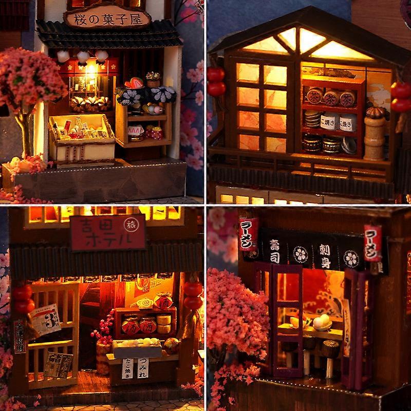 DIY Book Nook Shelf Insert Kits Miniature Dollhouse with Furniture Room Box Cherry Blossoms ...