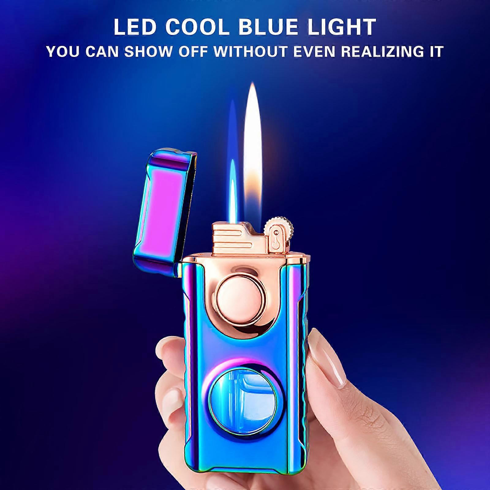Dual Flame Lighter With LED Blue Light Visible Tank, Creative Windproof ...