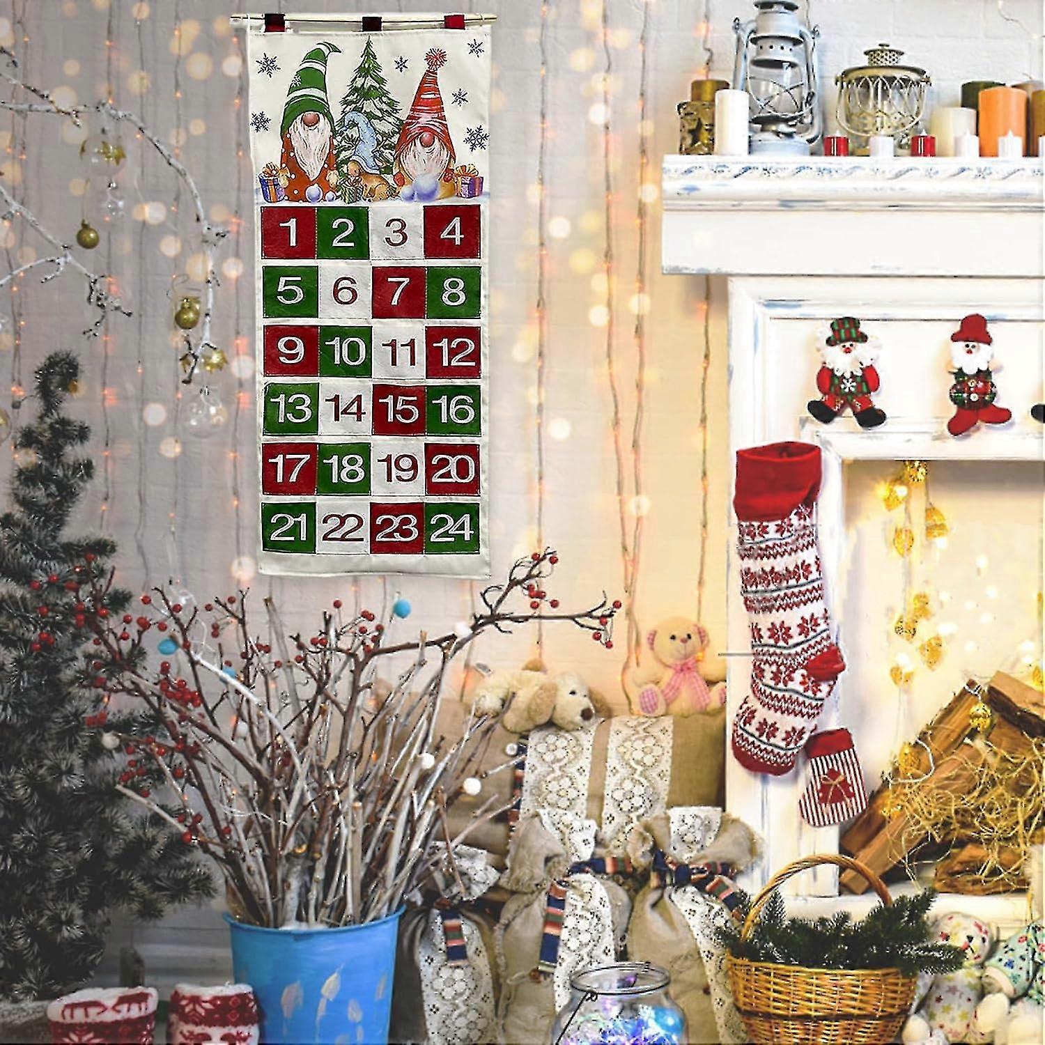 Christmas Advent Calendar, 24 Pockets Fabric Christmas Advent Calendar ...