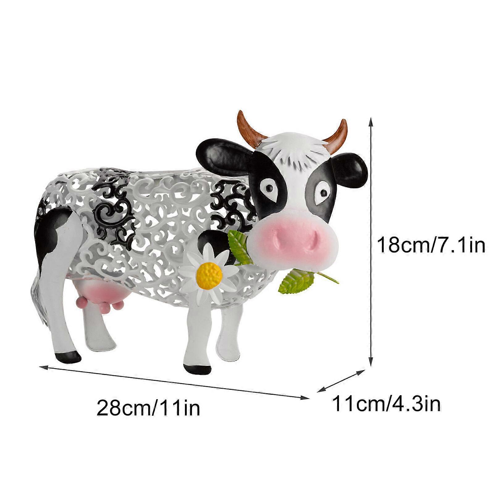 Solar Powered Cow Garden Statue Resin Cow Figurine with LED Solar Light ...