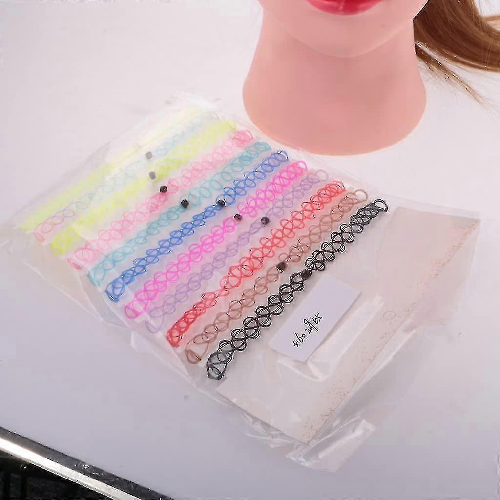 12 Pieces/ Pack Tattoo Choker Stretch Necklace Black Retro Henna ...