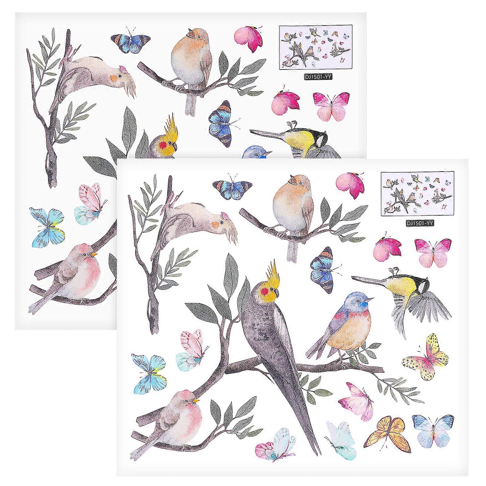 2 Sheets Watercolor Birds Window Stickers Garden Birds Window Stickers ...
