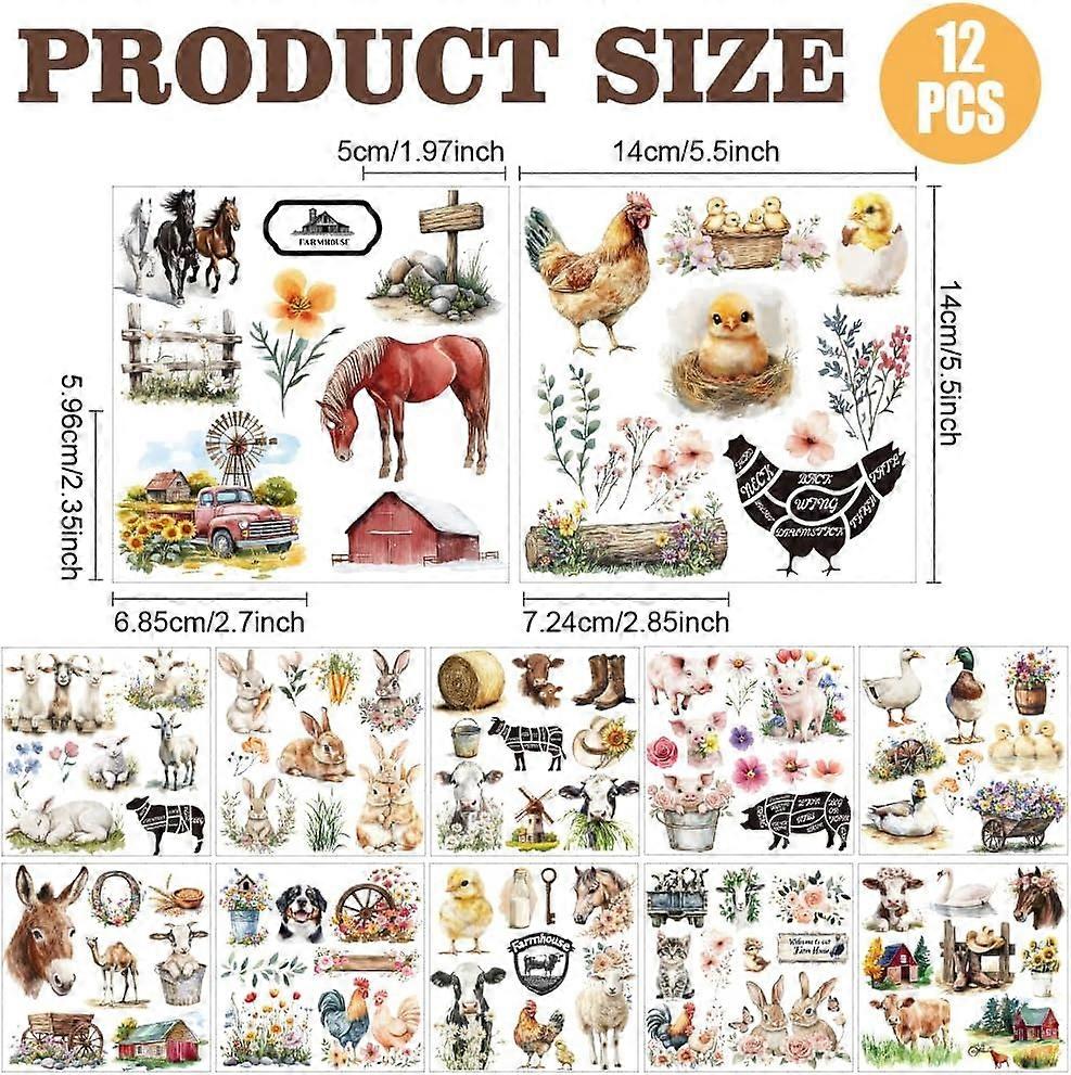 12 Sheets Farm Animal Rub on Transfer Stickers Farmhouse Rub on ...
