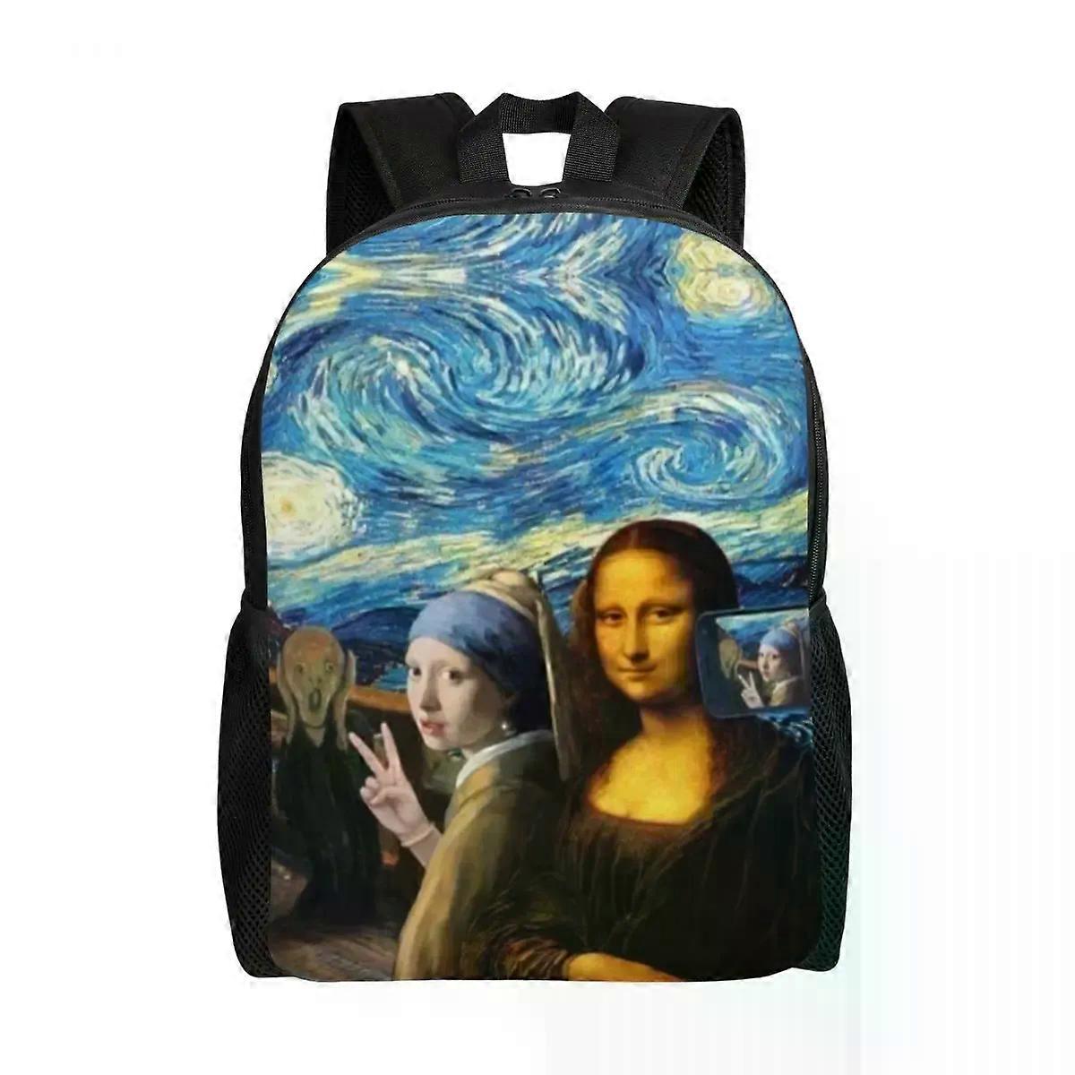 B791 Starry Night By Mona Lisa And Vincent Van Gogh Laptop Backpack ...