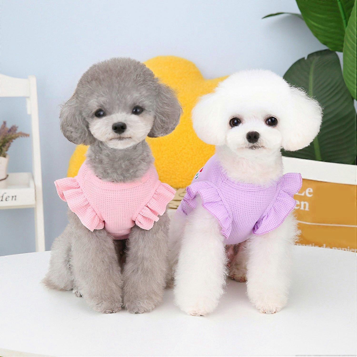 Dog Blouse Ruffle Sleeve Round Neck Flower Embroidery Pattern Pet Dog ...