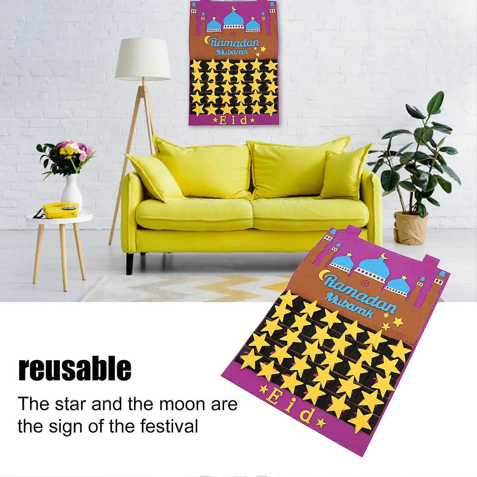 Ramadan Calendar Mobile Star Moon Stickers Reusable Decorative Felt ...