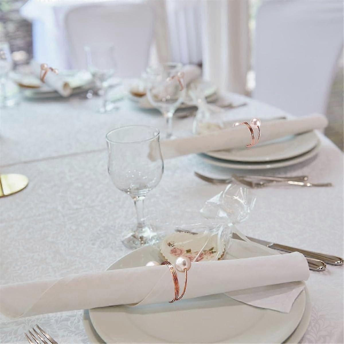 20Pack Rose Gold Napkin Rings, Pearl Napkin Ring Set, Metal Spring ...