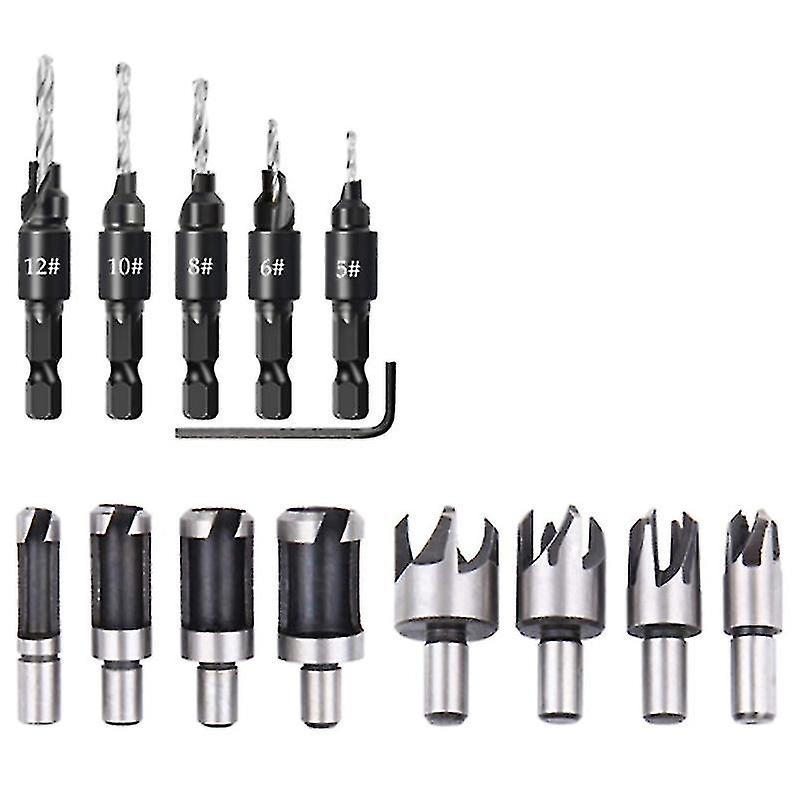14 Pcs Wood Plug Hole Cutter Chamfered Plug Cutter Drill Bits Five-slot ...