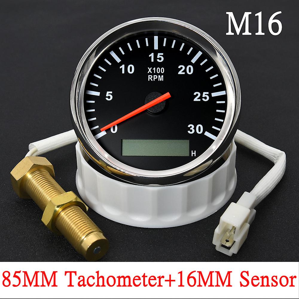 85mm Rpm Tachometer Gauge Tach Sensor Rev Counter With Hour Meter ...